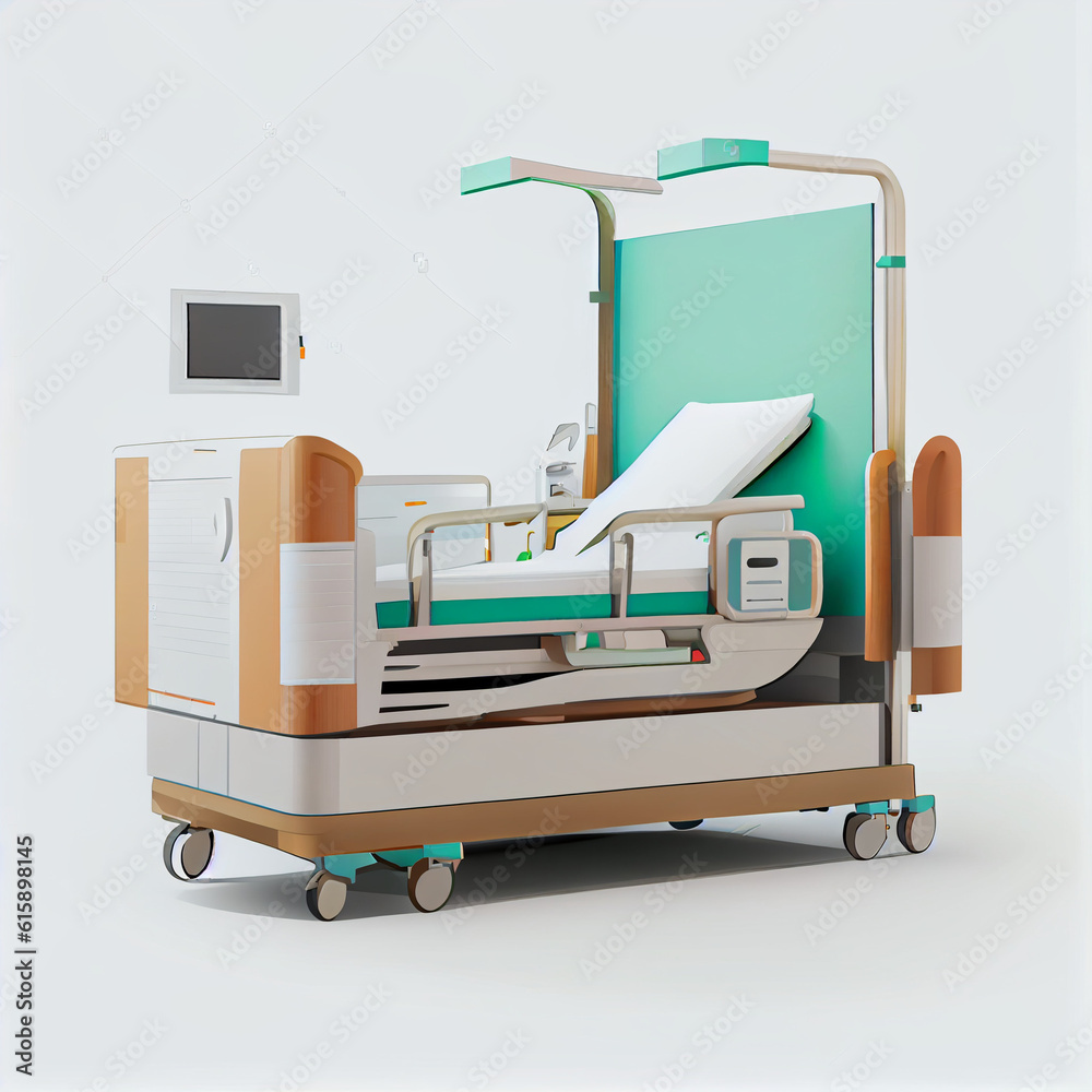 Detailed illustration of a modern hospital bed for medical patients ...