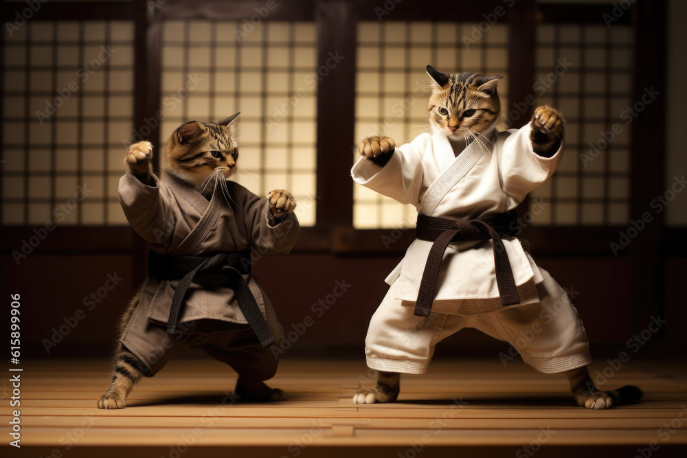 Two cats wearing kimono for martial arts at training. Kittens ...