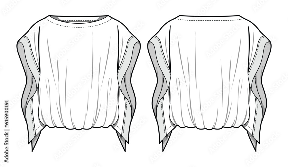 Kaftan Top Front and Back View. Fashion Flat Sketch Vector Illustration ...