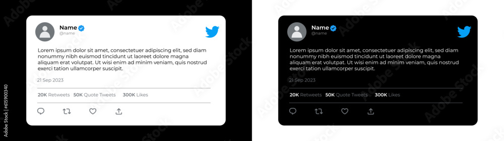 Vetor de Twitter Post or Tweet Mockup With Editable Text. Vector Twitter Post Template with ...