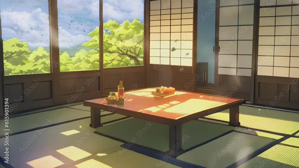 Seamless looping video animation of a Japanese house living room with a ...