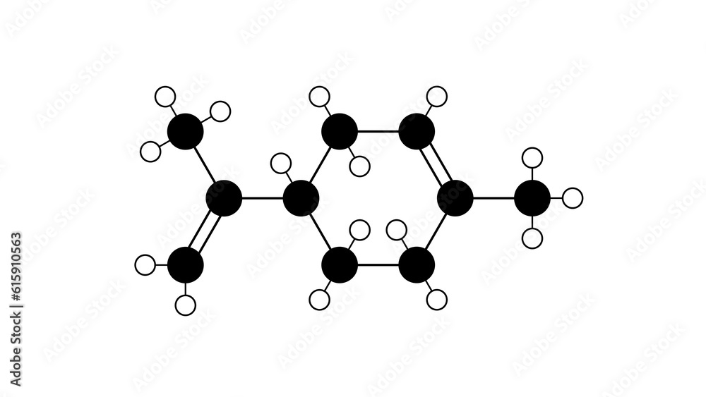 limonene molecule, structural chemical formula, ball-and-stick model ...