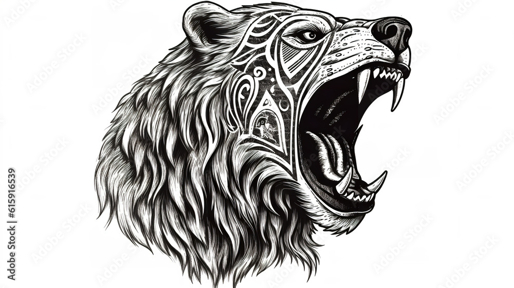 Nordic Bear Tattoo Template Drawing Coloring Page vector image linework ...