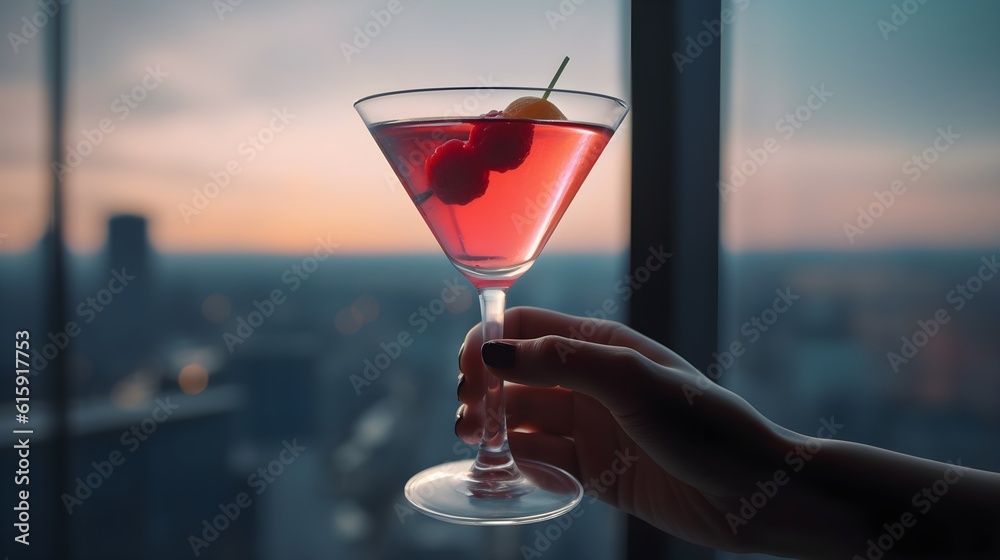 Female beautiful hand holding Cosmopolitan Cocktail in martini glass ...