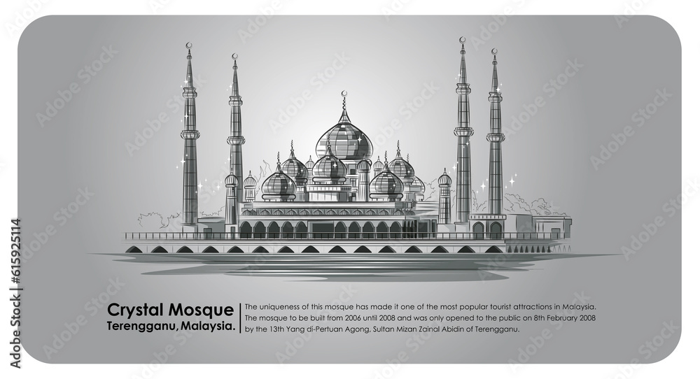 Important mosque of islam On gray background, islamic history, tourist ...
