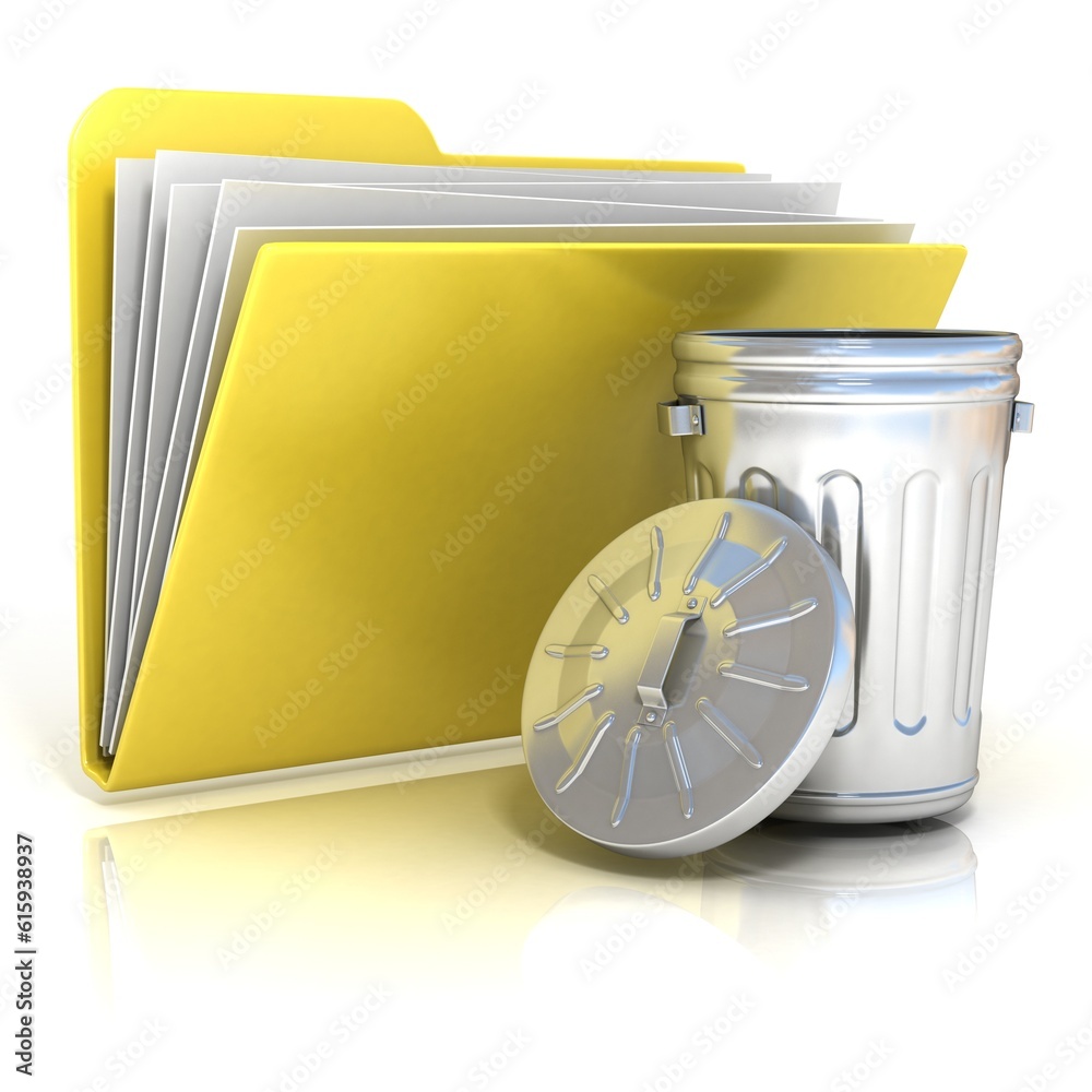 Open steel trash can folder icon, 3D render illustration, isolated on ...