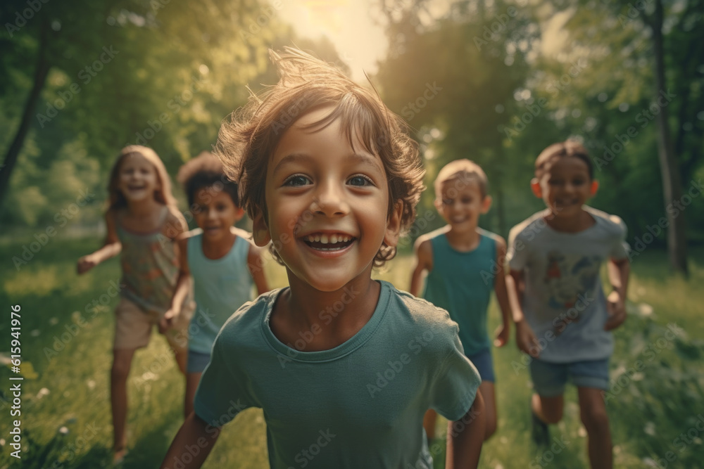 Joy and excitement of childhood as group of children play hopscotch in ...