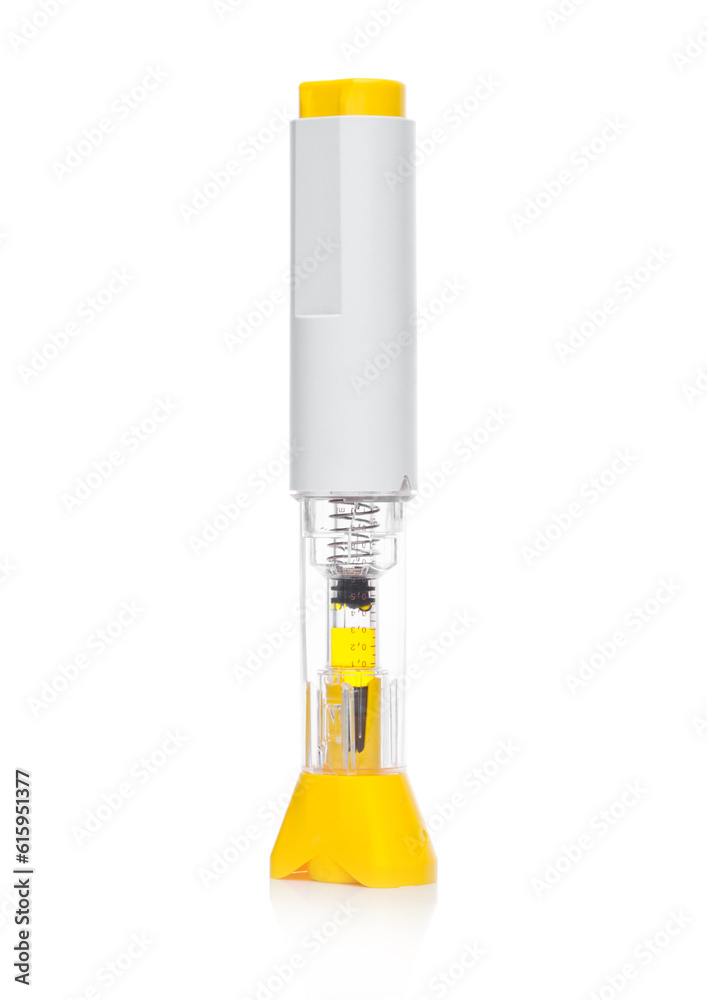 Medical syringe injection in pre-filled pen on white background Stock ...