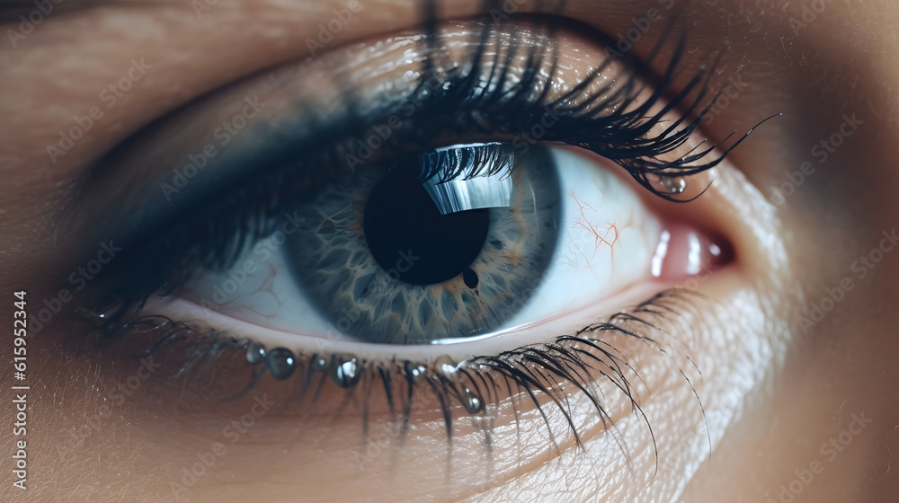 Sad woman concept - closed eyelid closeup with a teardrop on eyelashes ...