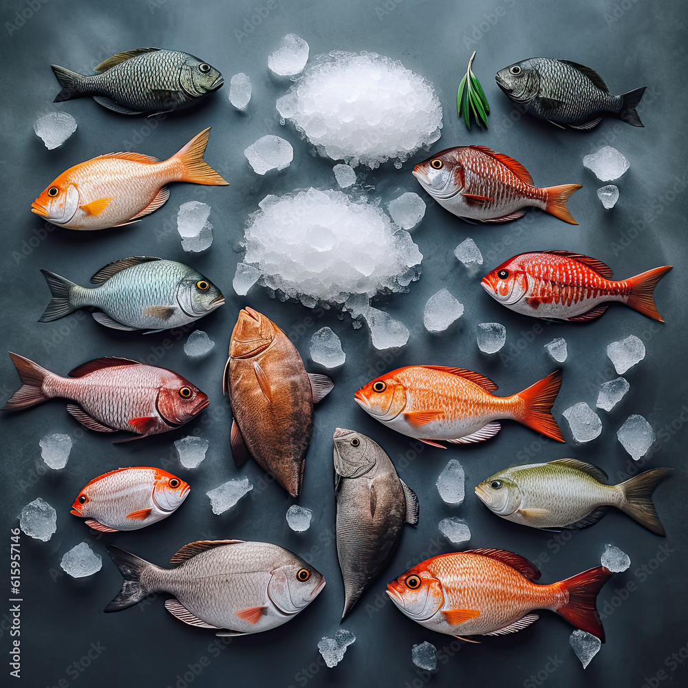fish in the middle of an ice - filled area with small pieces of ice on ...