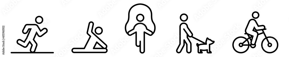 Conjunto de iconos de actividad física. Deporte, persona corriendo ...