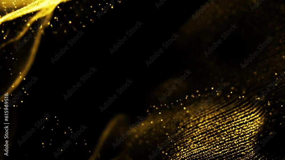 Gold Particles Moving Background. fast energy flying wave line with ...