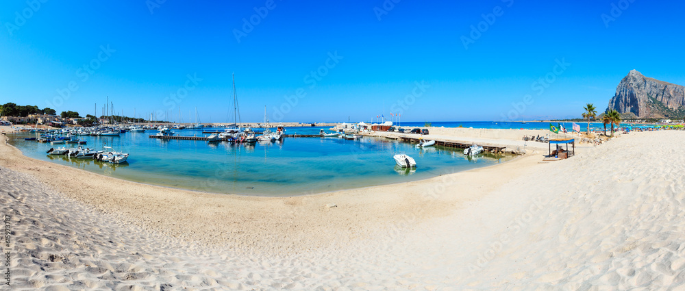 Tyrrhenian sea bay and port with boats, San Vito lo Capo beach with ...