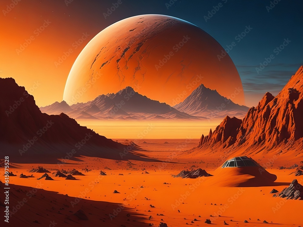Mars surface is a scene from a distant planet. Backdrop for a space ...