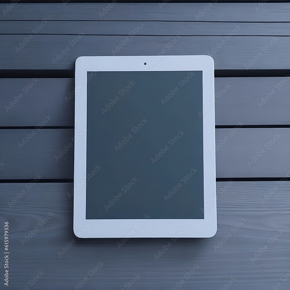 Blank screen realistic tablet frame, rotated position, side view, top ...