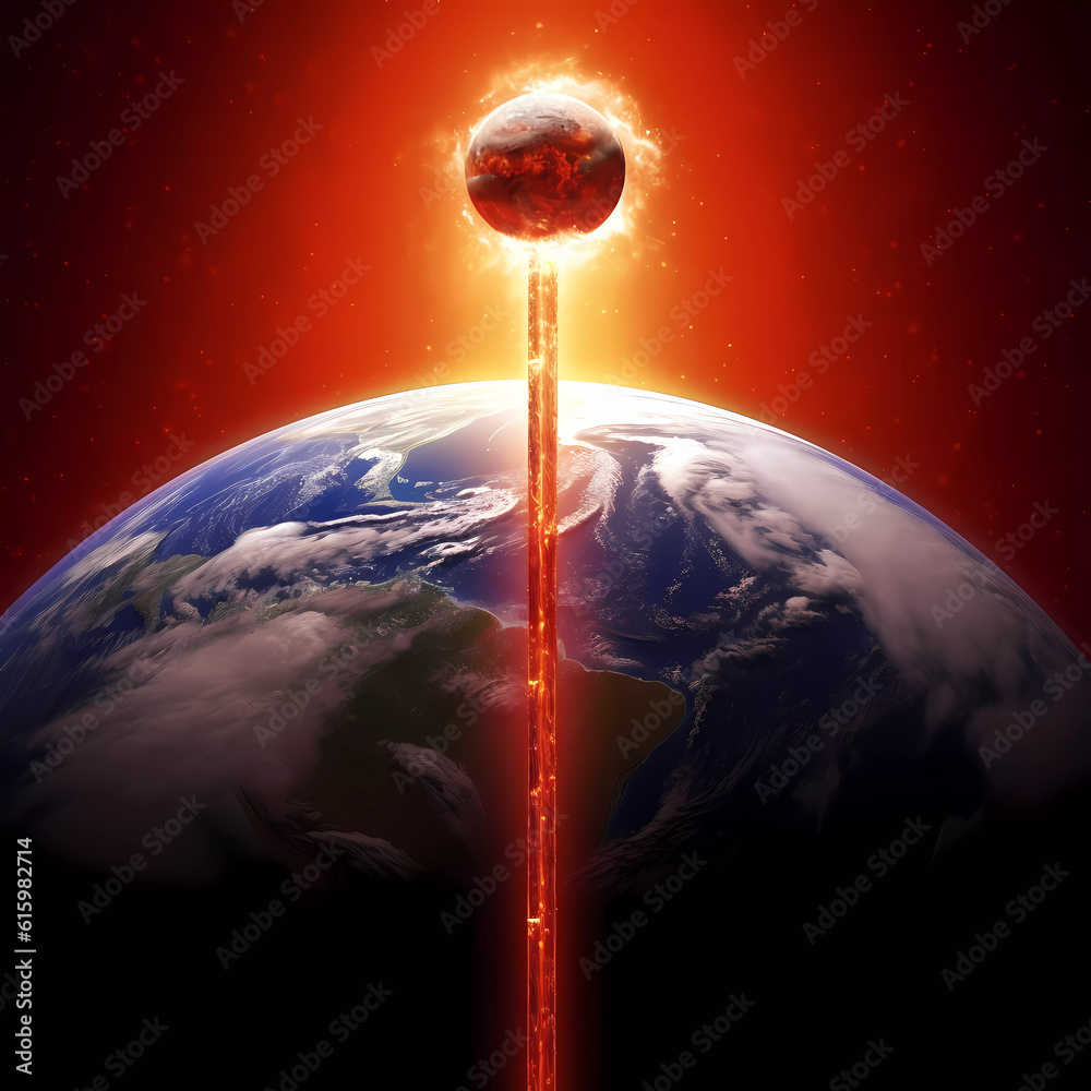 Global warming. Earth and Sun. Global catastrophe concept: global warming, expansion of the sun ...