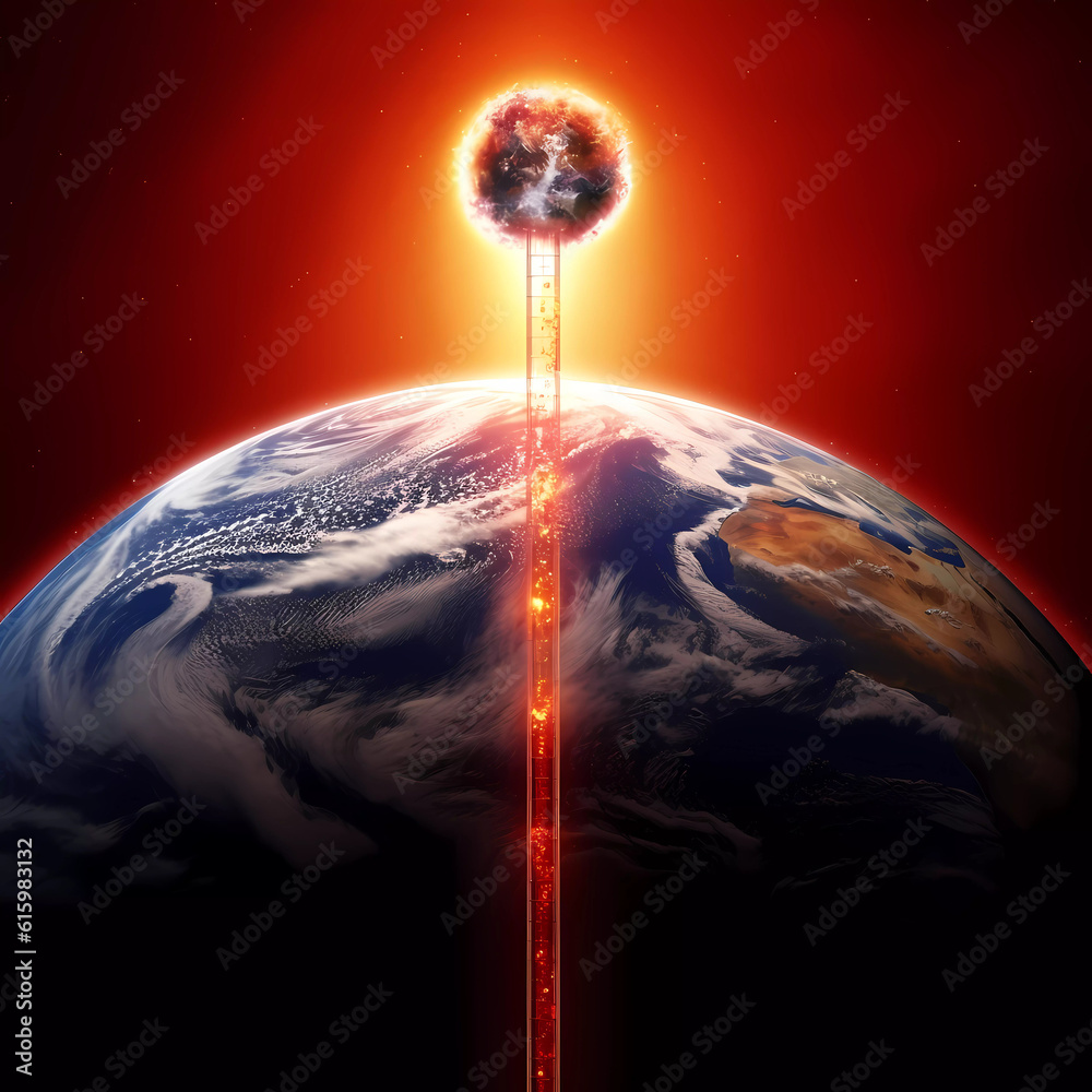 Global warming. Earth and Sun. Global catastrophe concept: global warming, expansion of the sun ...