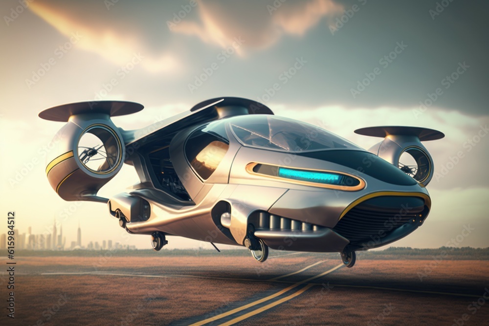Futuristic model of a flying car. AI generated, human enhanced. Stock ...