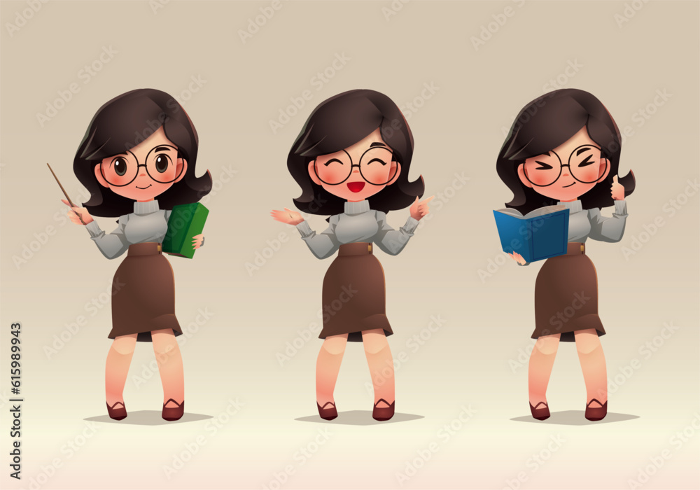 Teacher Character Mascot Vector Set Female Teacher Characters Standing ...