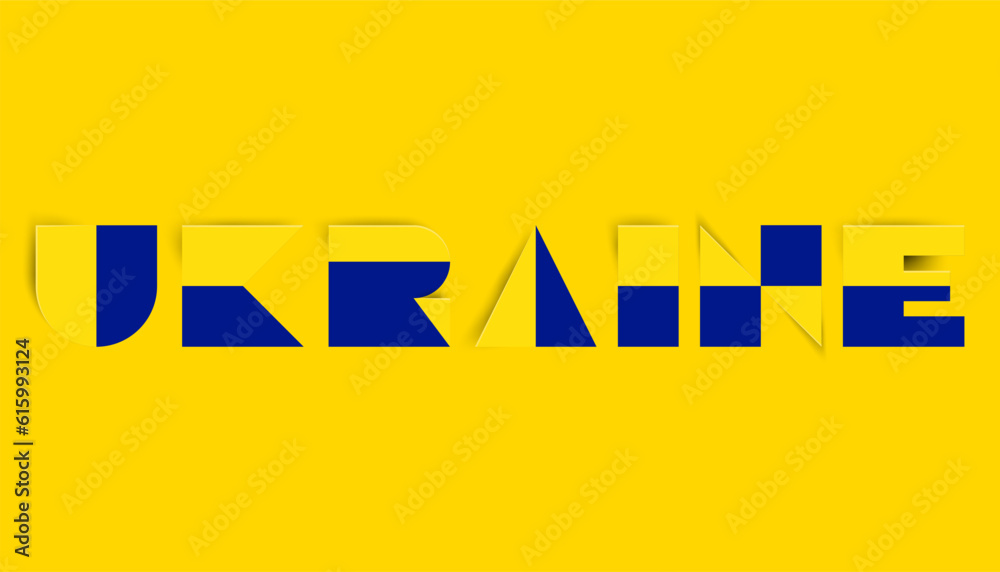 Ukraine word in Ukrainian flag colors. Geometric letters. Ukraine word ...