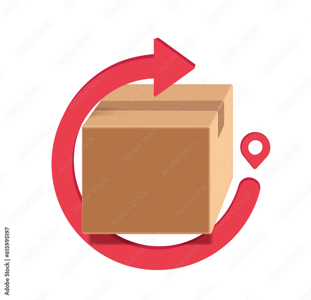 red arrow rotates around parcel box or cardboard box to represent ...