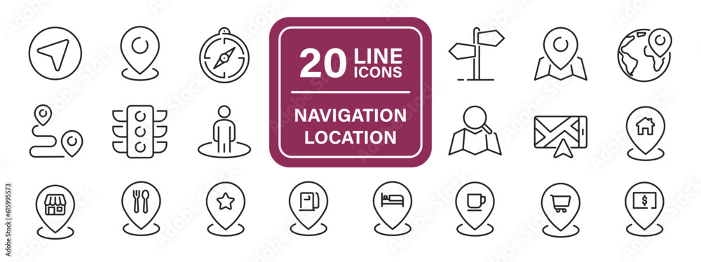 Navigation, location, map, GPS line icons. Editable stroke. For website marketing design, logo ...