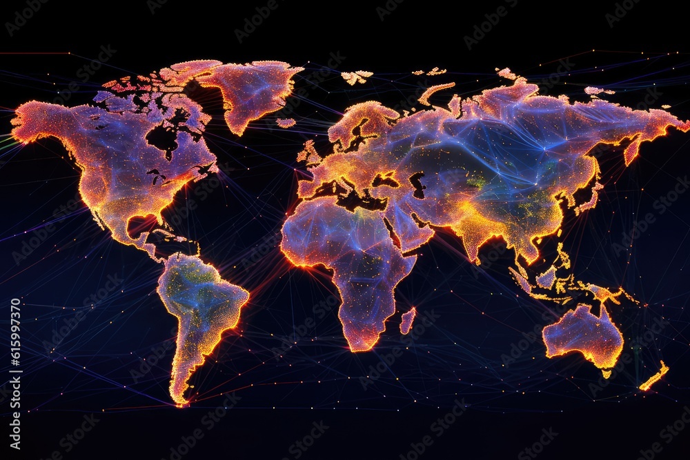 "Global Connectivity": A composite image of a world map with digital ...