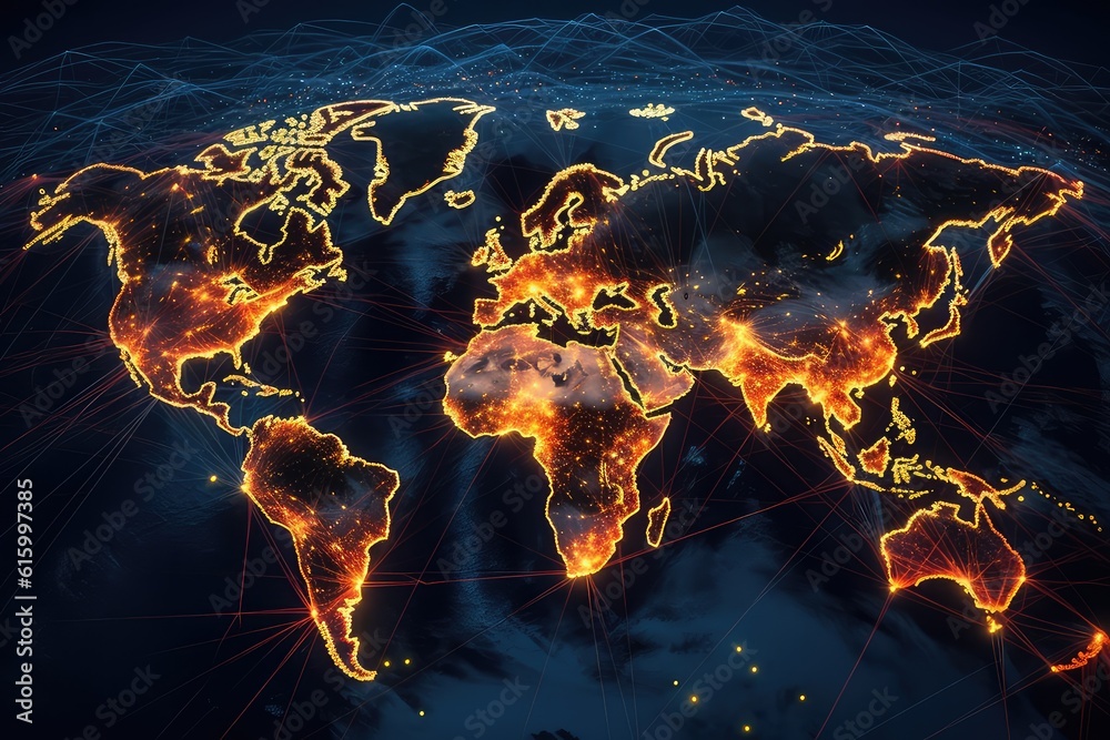 "Global Connectivity": A composite image of a world map with digital ...