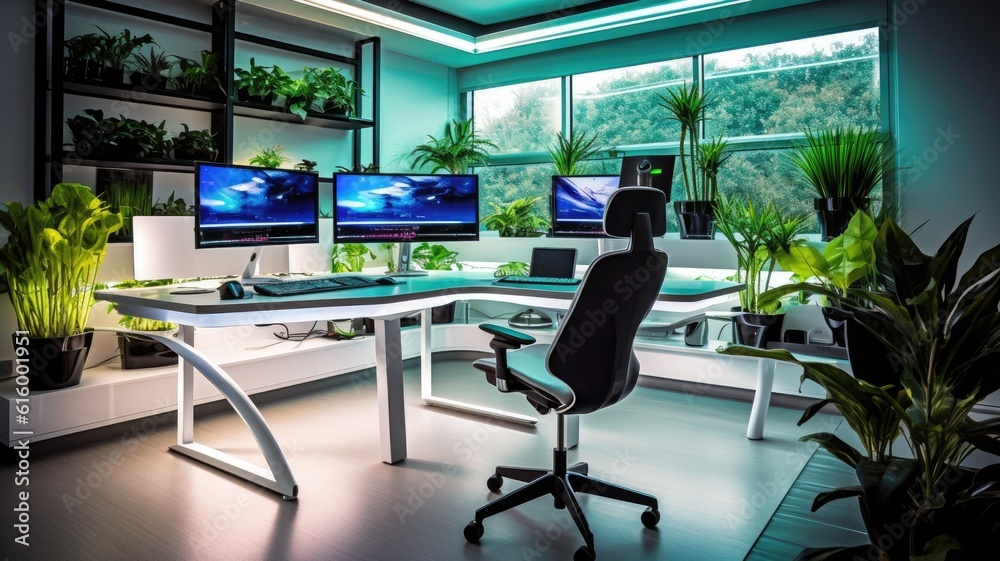 Inspiring office interior design Tech-inspired style Office featuring ...