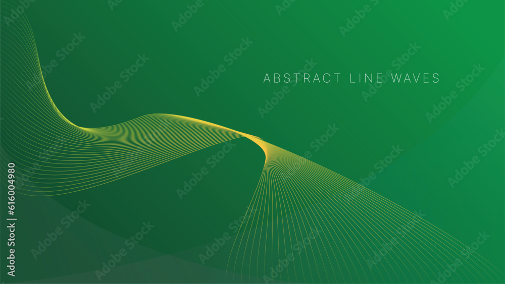 Abstract flowing wavy yellow golden lines. Dynamic vector wave. Design ...