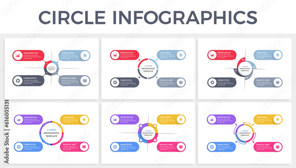 Set of circle diagram templates with 4 elements with place for your ...