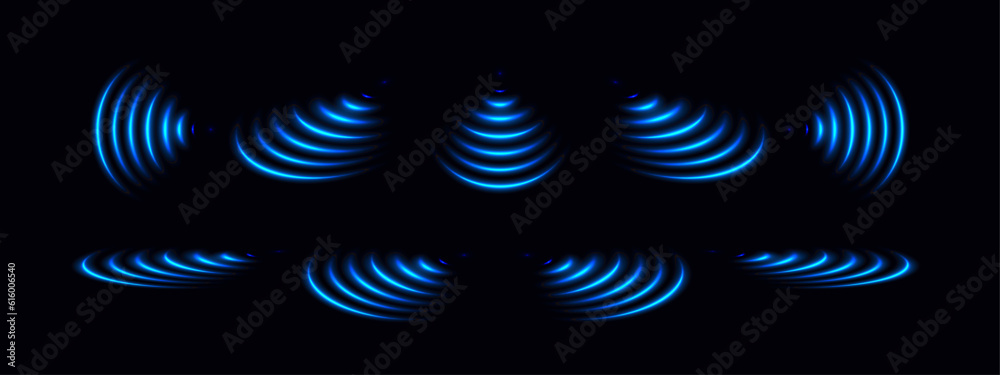 Wi-Fi light effect, Blue glowing signal sensor waves internet wireless ...