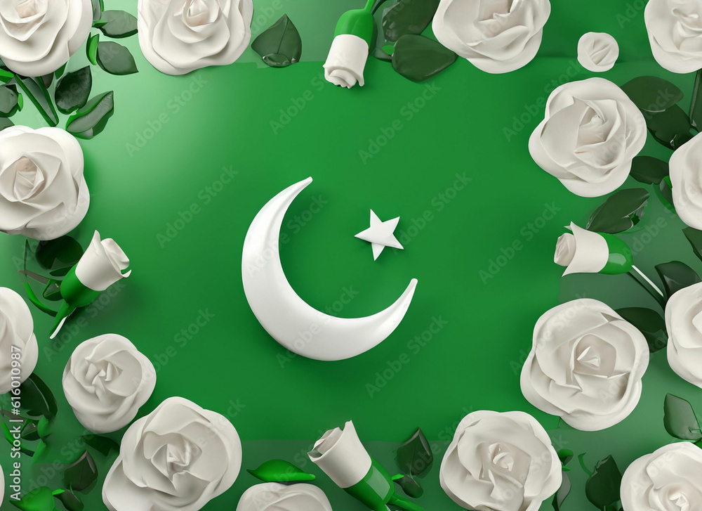 Pakistan flag background with flowers Stock Illustration | Adobe Stock