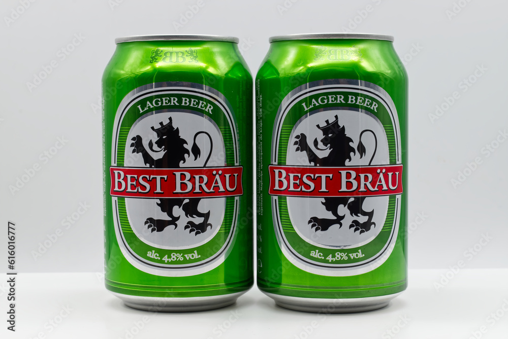 Bologna - Italy - August 8, 2022: Lager Beer Best Brau can isolated on ...