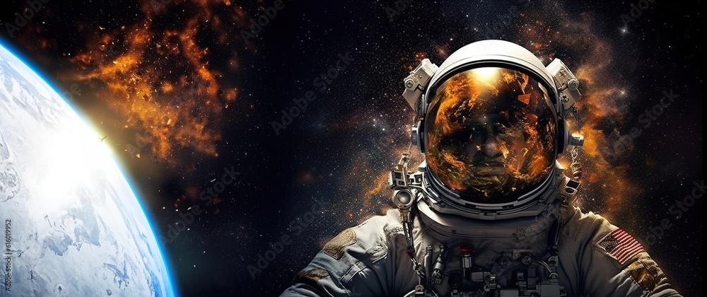 astronaut floating in space, moving away from planet earth, generative ...
