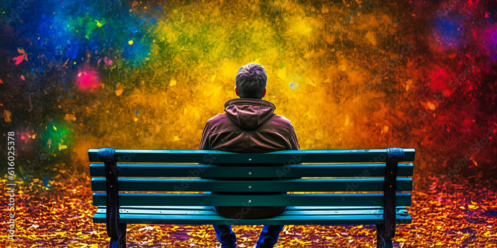 Captivating image of a person sitting on a park bench, slouched with ...