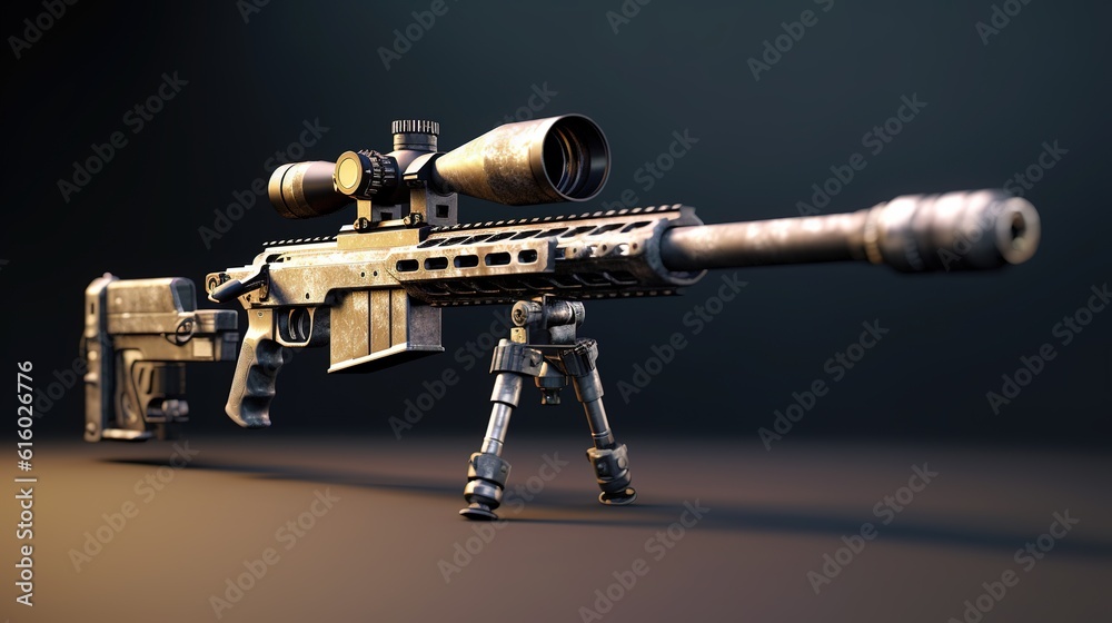 Modern powerful sniper rifle with a telescopic sight mounted on a bipod ...