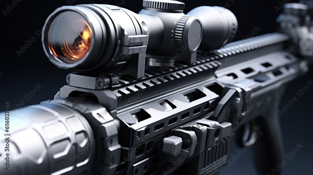 Modern powerful sniper rifle with a telescopic sight mounted on a bipod ...