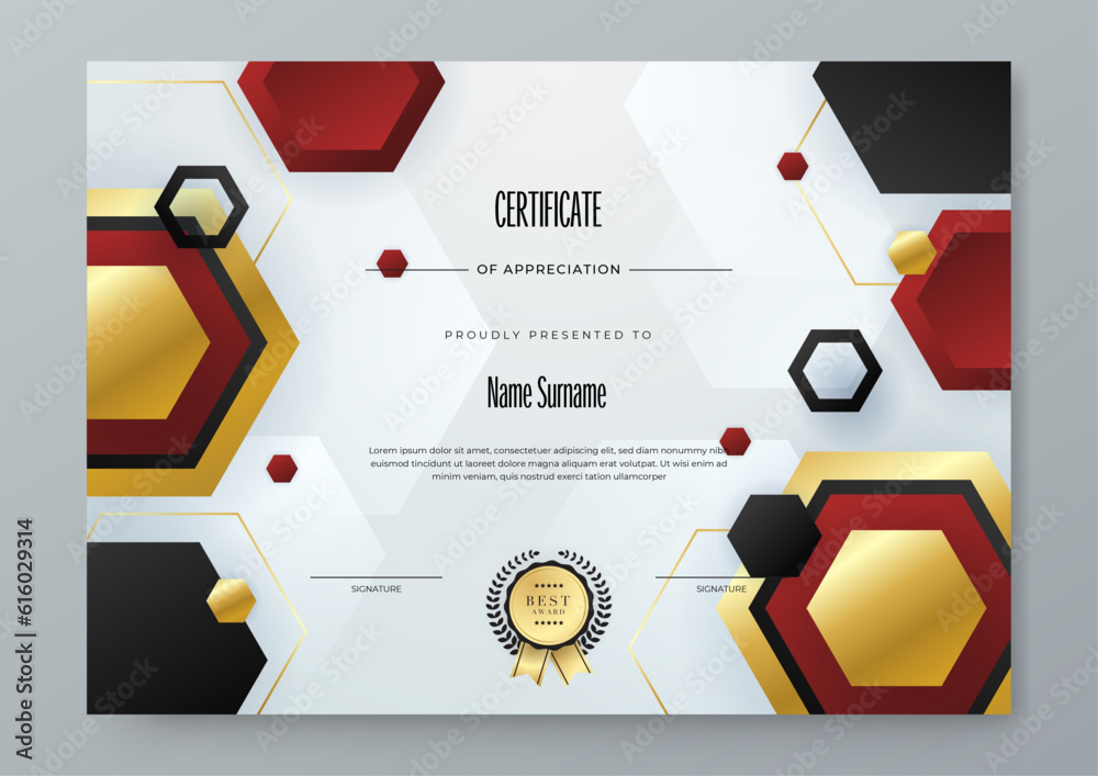 Certificate of membership template with Red and golden design and badge ...