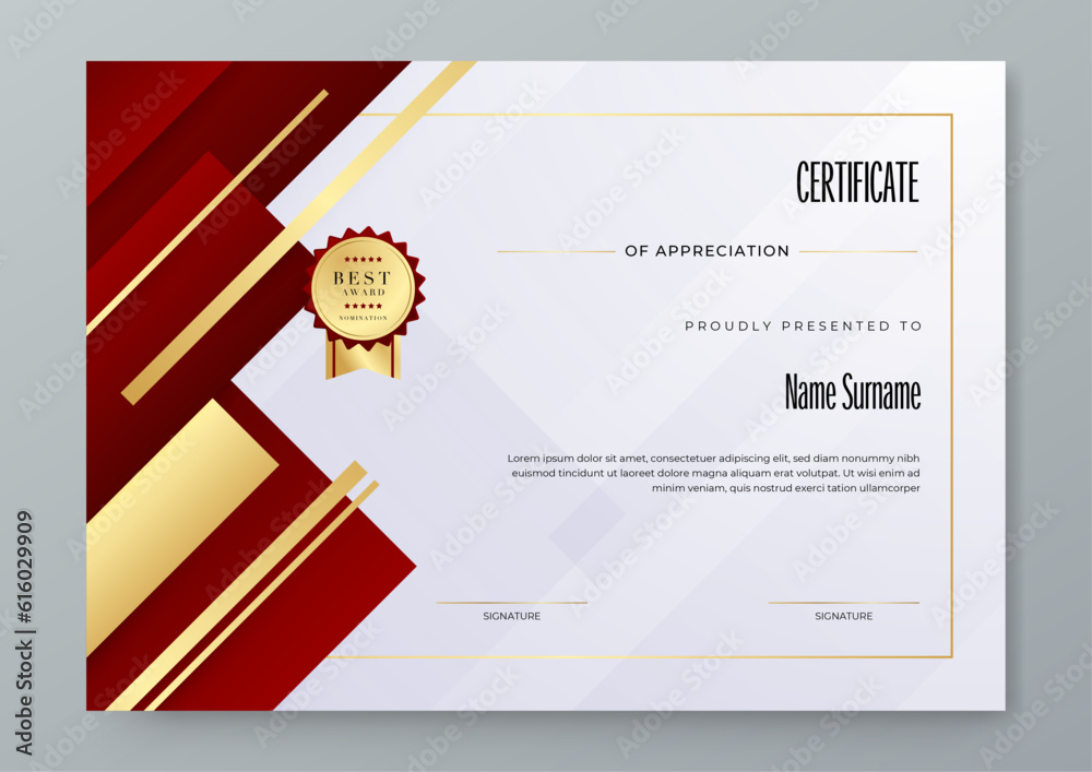 elegant red and gold diploma certificate template. Use for print ...