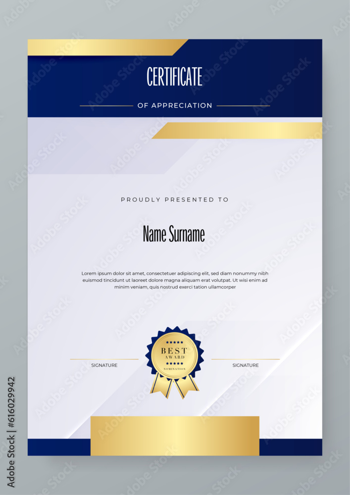 elegant blue and gold diploma certificate template. Use for print ...