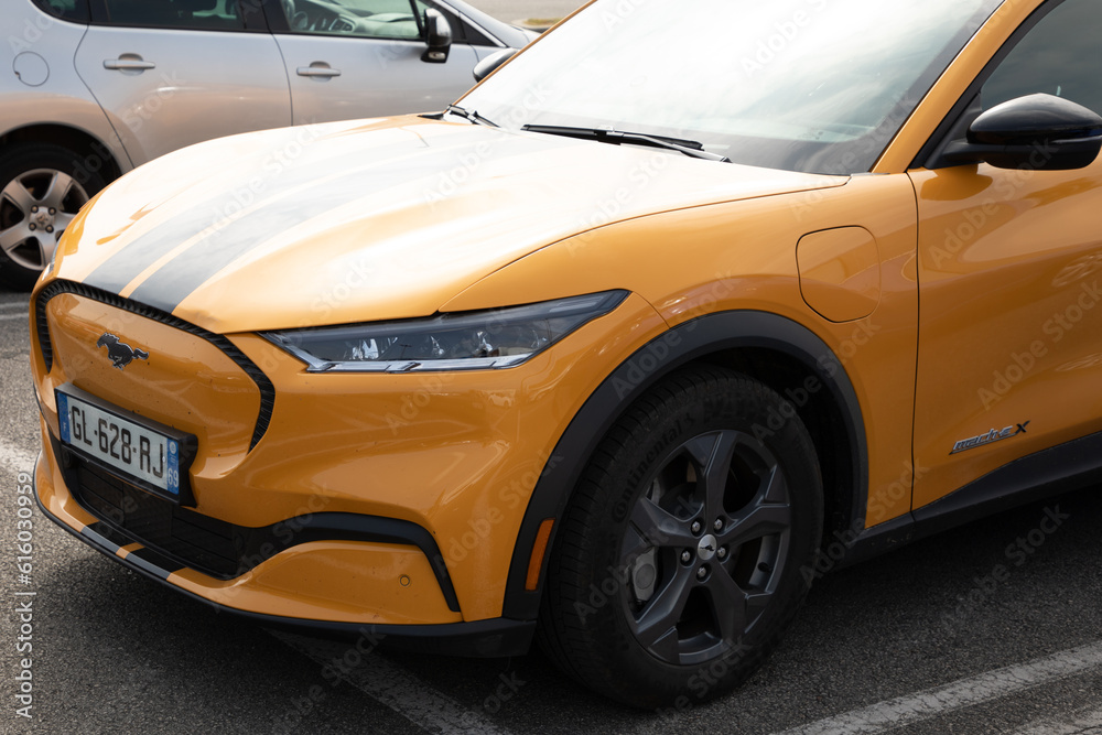 Ford Mustang Mach-E electric vehicle logo brand and text sign car Stock ...