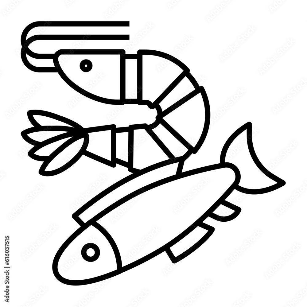 Sea food line icon fish and shrimp seafood sign vector image. Stock ...