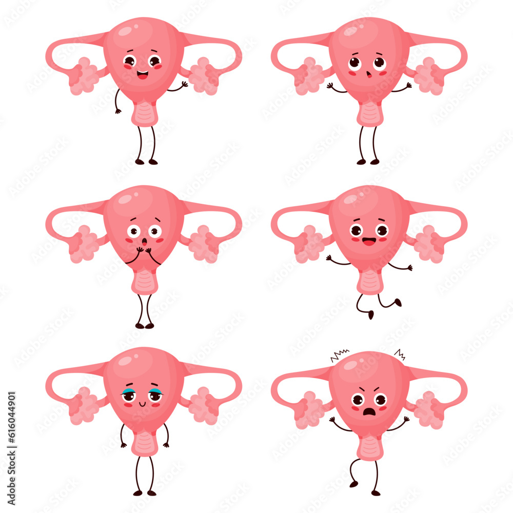 Vektorová grafika „Collection cute female cartoon uterus. Human ...