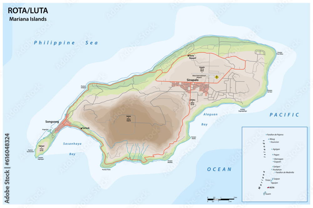 Vector road map of the island of Rota, Mariana Islands, United States ...