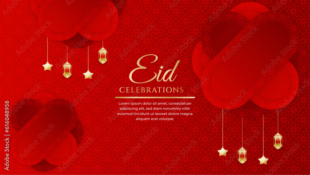 Eid Mubarak Arabic Islamic red and gold social media post design with ...