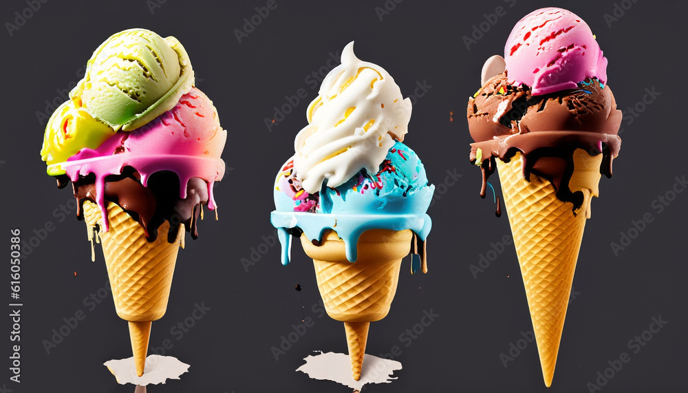 ice cream with multiple flavors isolated on black background ai ...