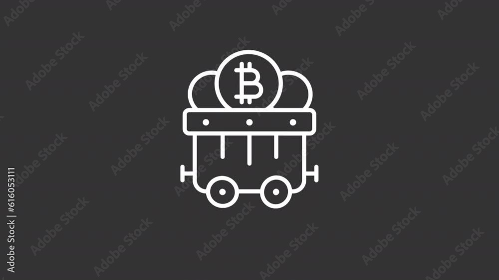 Blockchain white icon animation. Animated line moving mine cart with ...