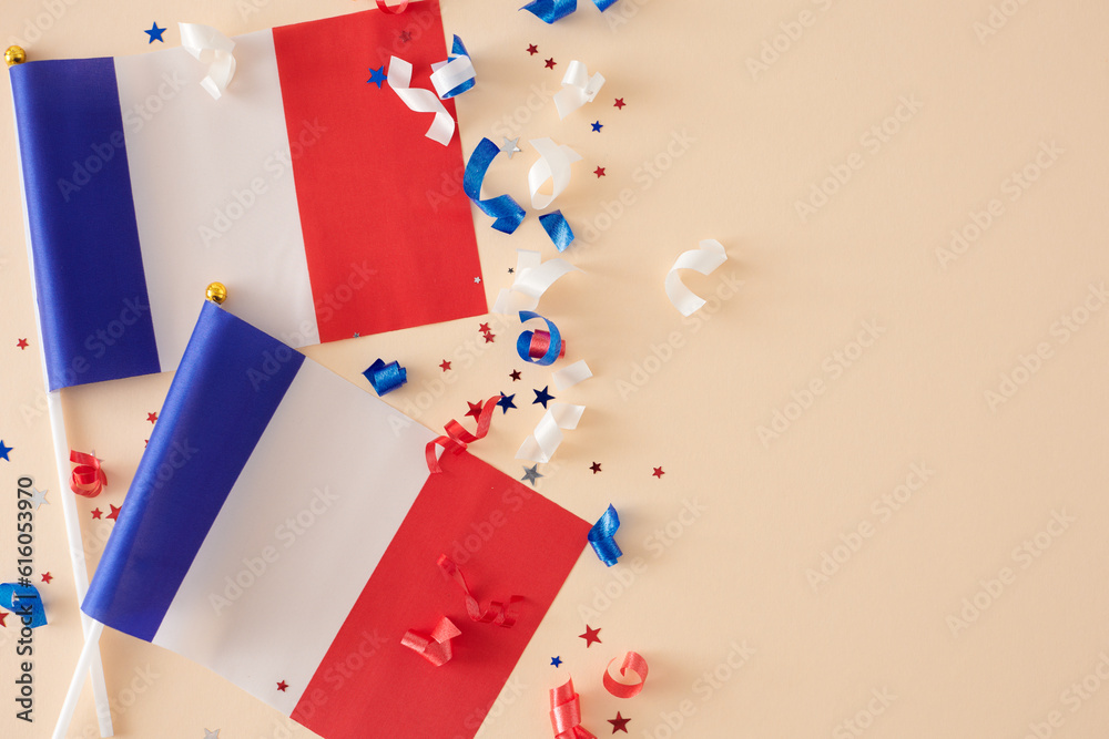 Idea for patriotic celebrations on Bastille Day. Top view photo of ...