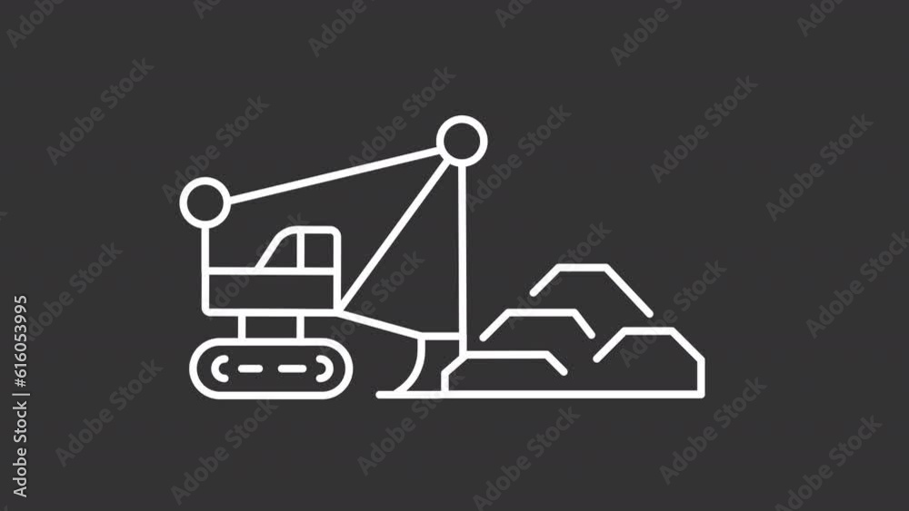 Animated dragline white line icon. Excavator loading coal animation ...